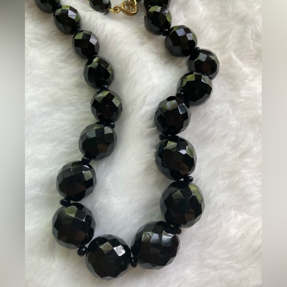Jewelry | Vintage Jet Black Glass Graduated Beads Necklace | Poshmark